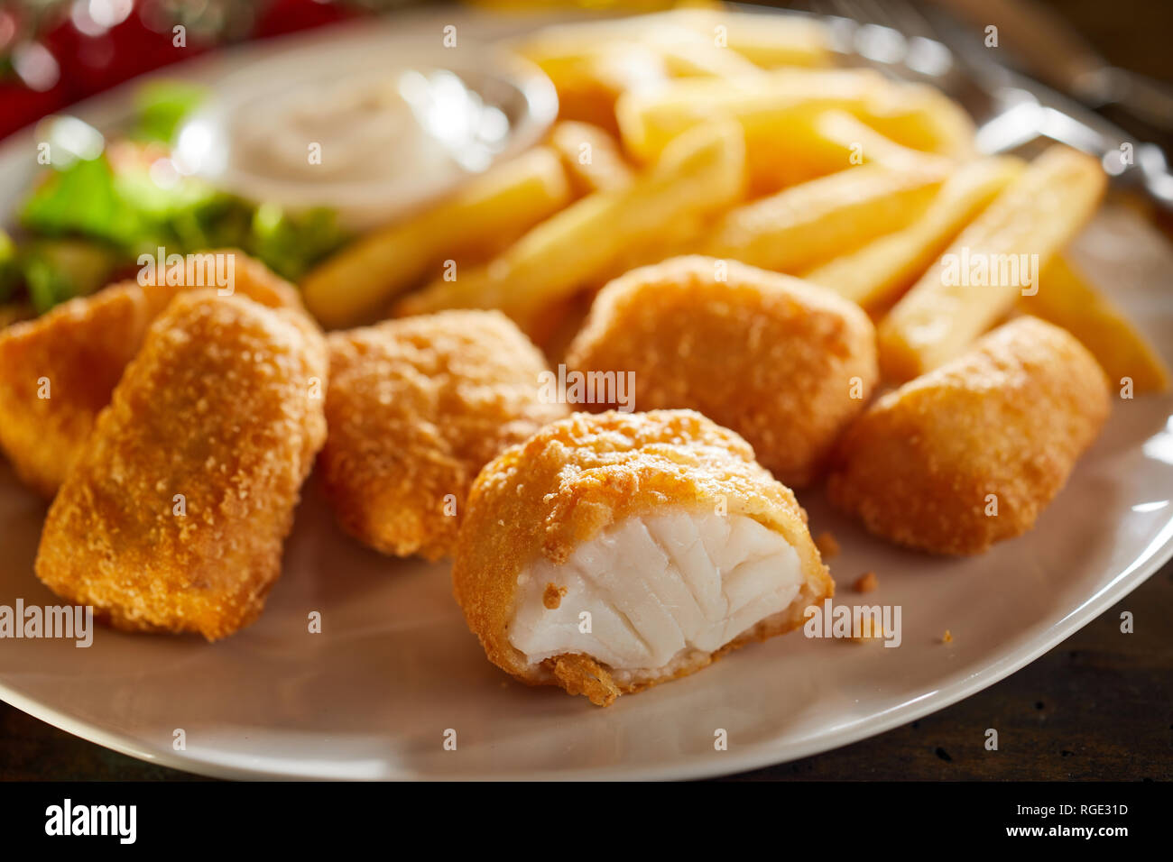 Tasty seafood appetiser of fried kibbeling, a Dutch recipe of bite size ...