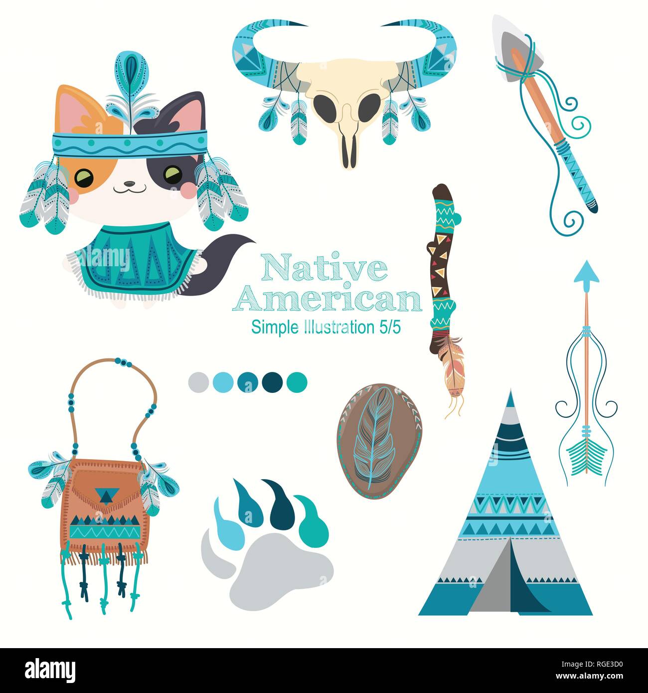 colorful turquoise native american cute illustrations Stock Vector ...
