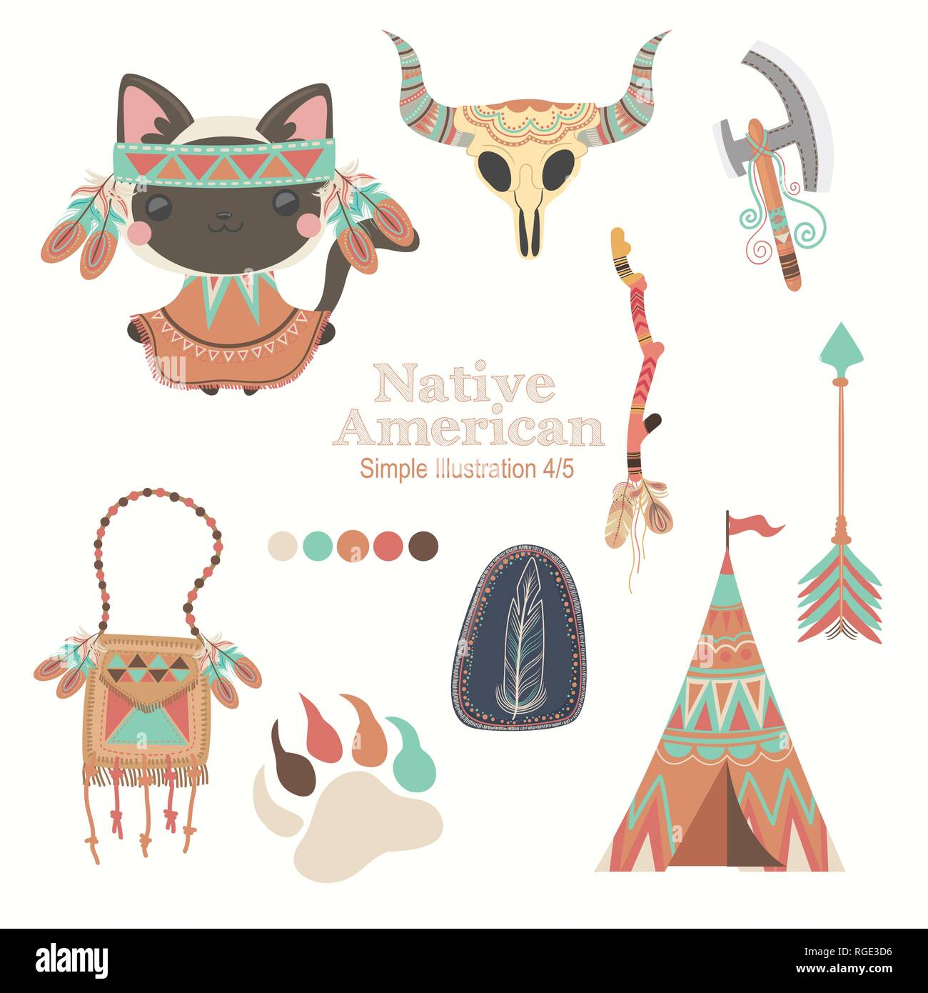 colorful brown native american cute illustrations Stock Vector Image ...