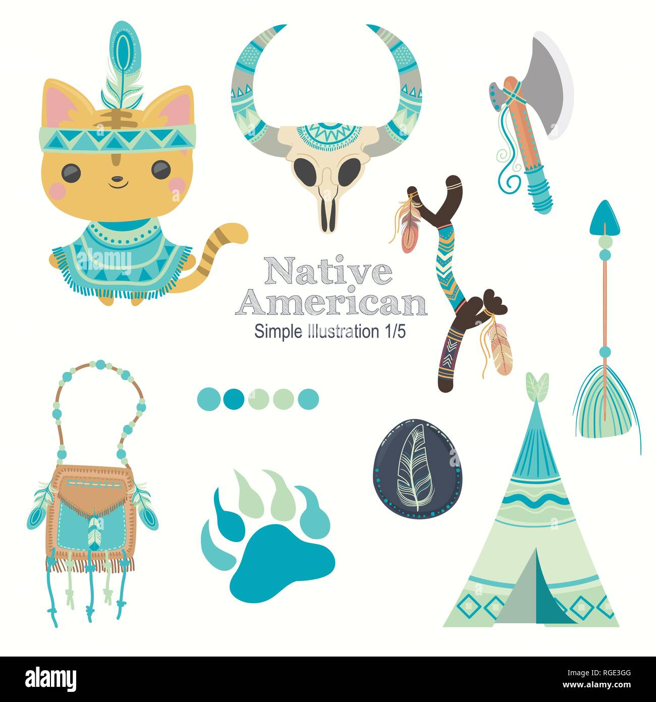 colorful teal native american cute illustrations Stock Vector Image ...