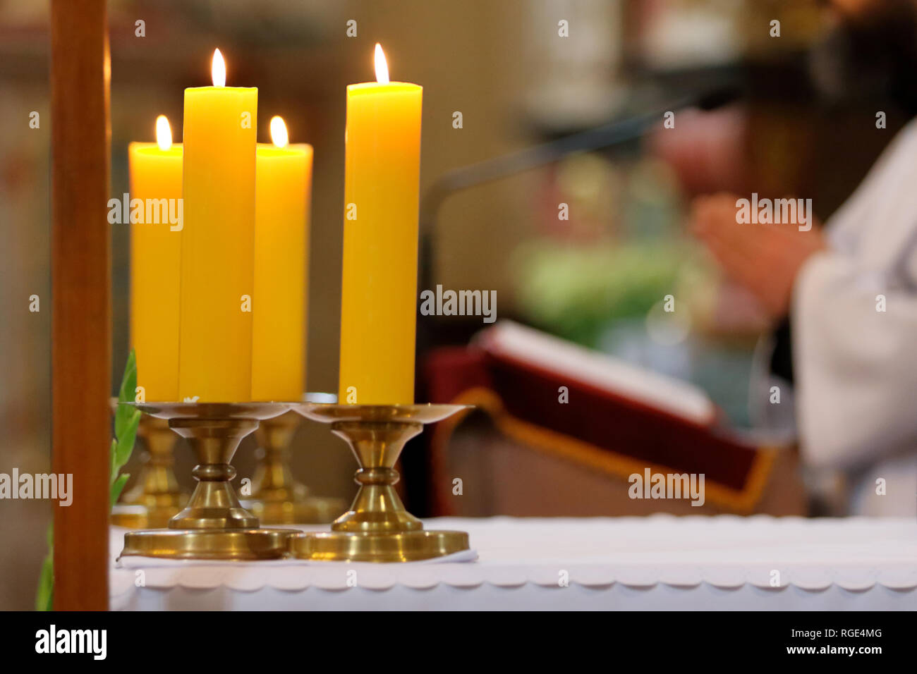 Priest celebrate mass at the church and empty place for text Stock ...