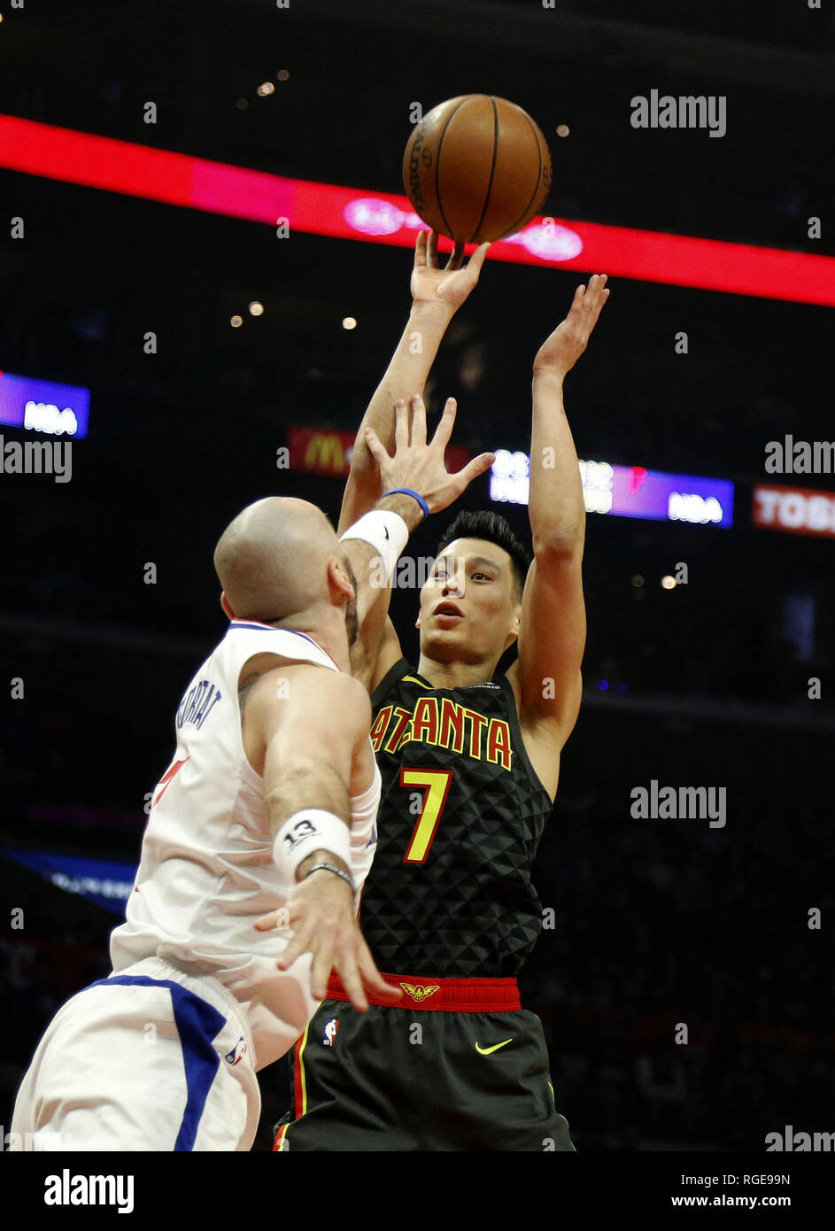 Los Angeles, California, USA. 28th Jan, 2019. Atlanta Hawks's Jeremy ...