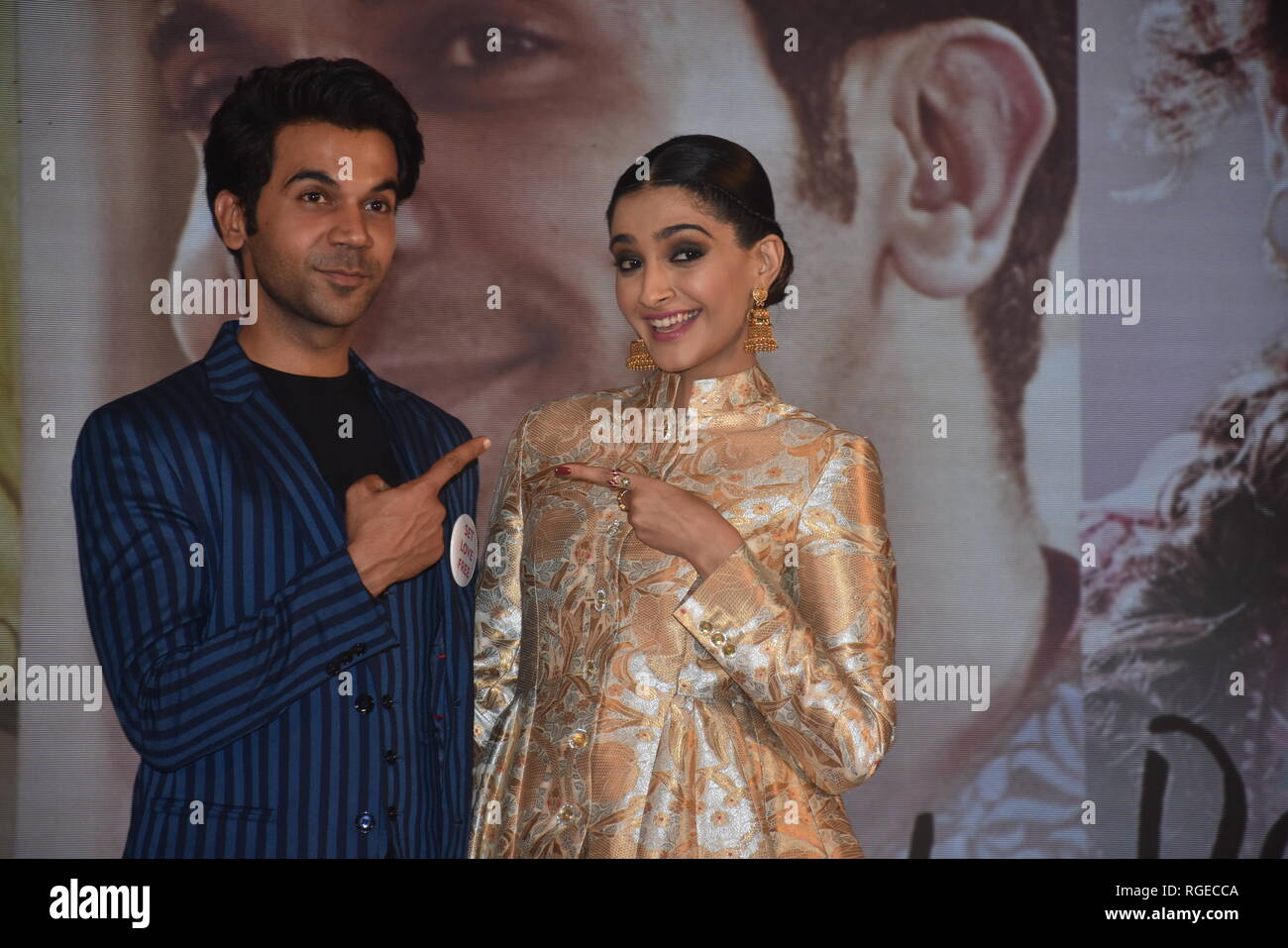 Mumbai, India. 28th Jan, 2019. Actor Rajkumar Rao and Sonam Kapoor are seen during trailer ...