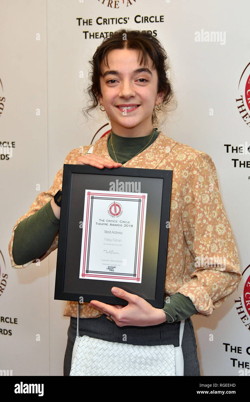 London, UK. 29th Jan 2019. Patsy Ferran at The Critics' Circle Theatre ...