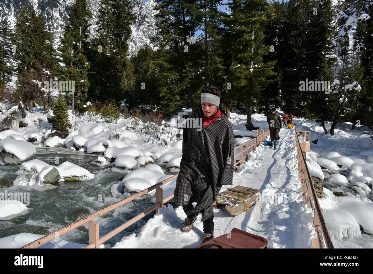 January 29, 2019 - Kashmir, J&K, India - A boy seen pulling his ...