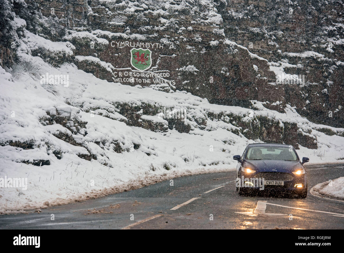 Abergwynfi, South Wales, UK. 29th January, 2019. A sign painted onto ...