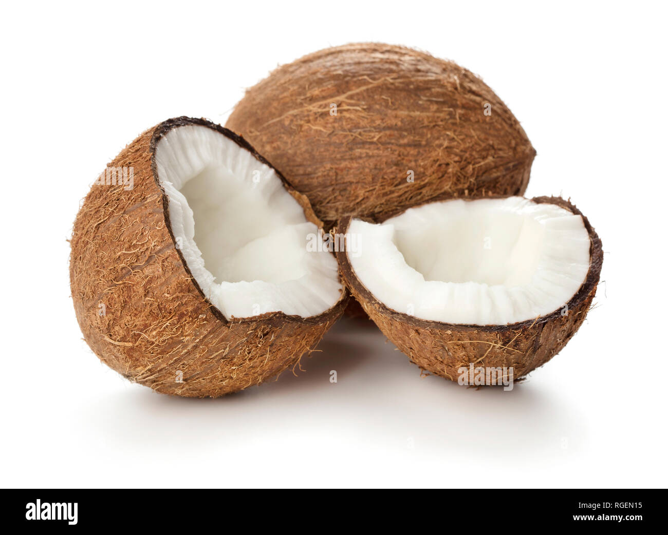 fresh ripe cracked coconut isolated on white background Stock Photo - Alamy