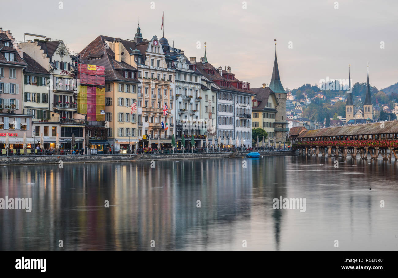 Lucerne, Switzerland - Oct 23, 2018. Views of the famous river ...