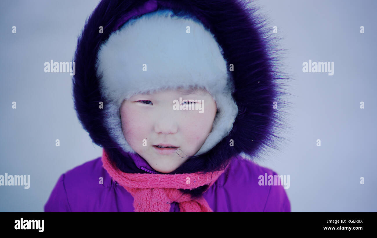 Evene little girl, Topolinoe village, Verkhoyansk mountains, Yakutia ...
