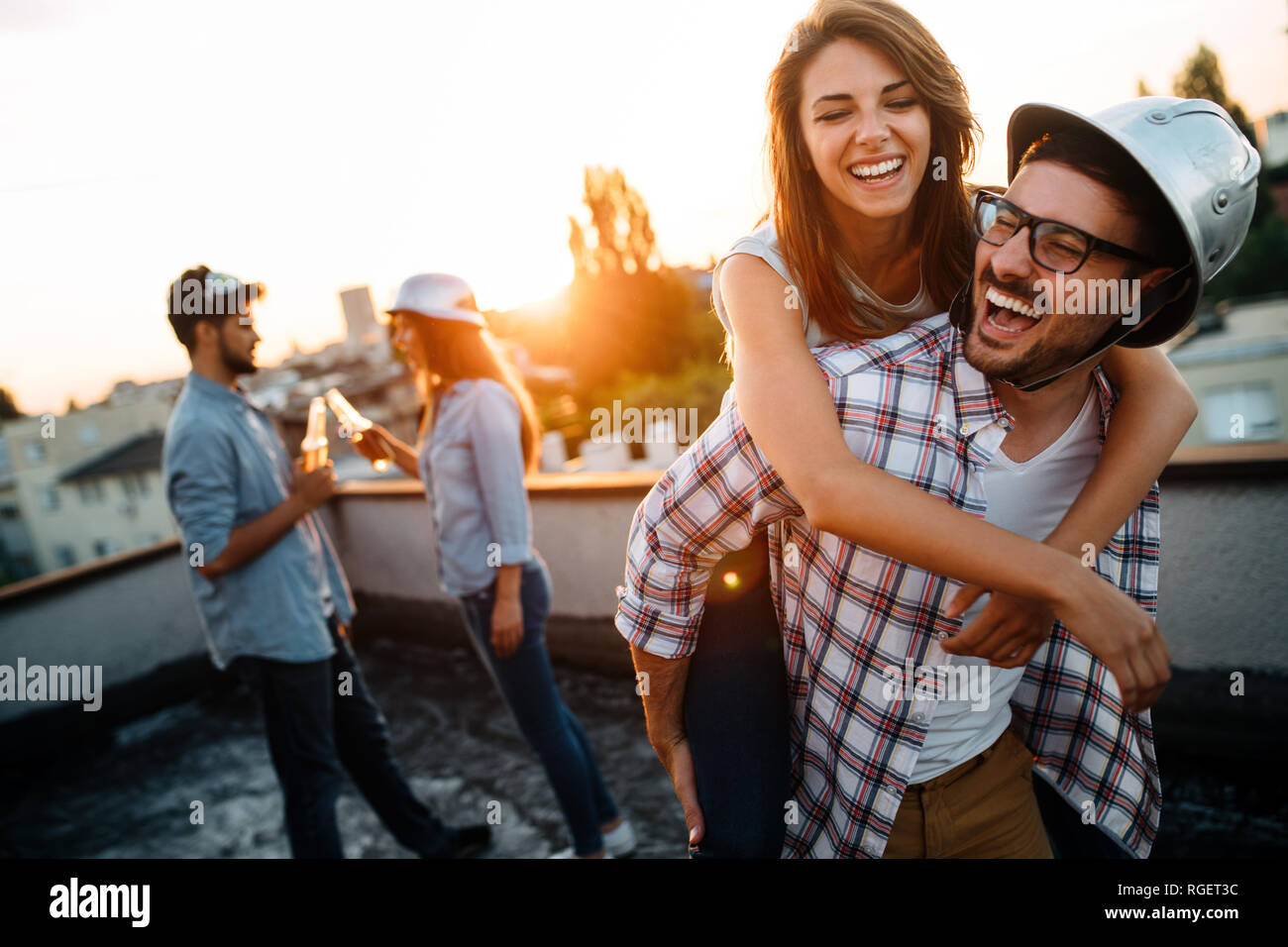 Group friends having rooftop hi-res stock photography and images - Alamy