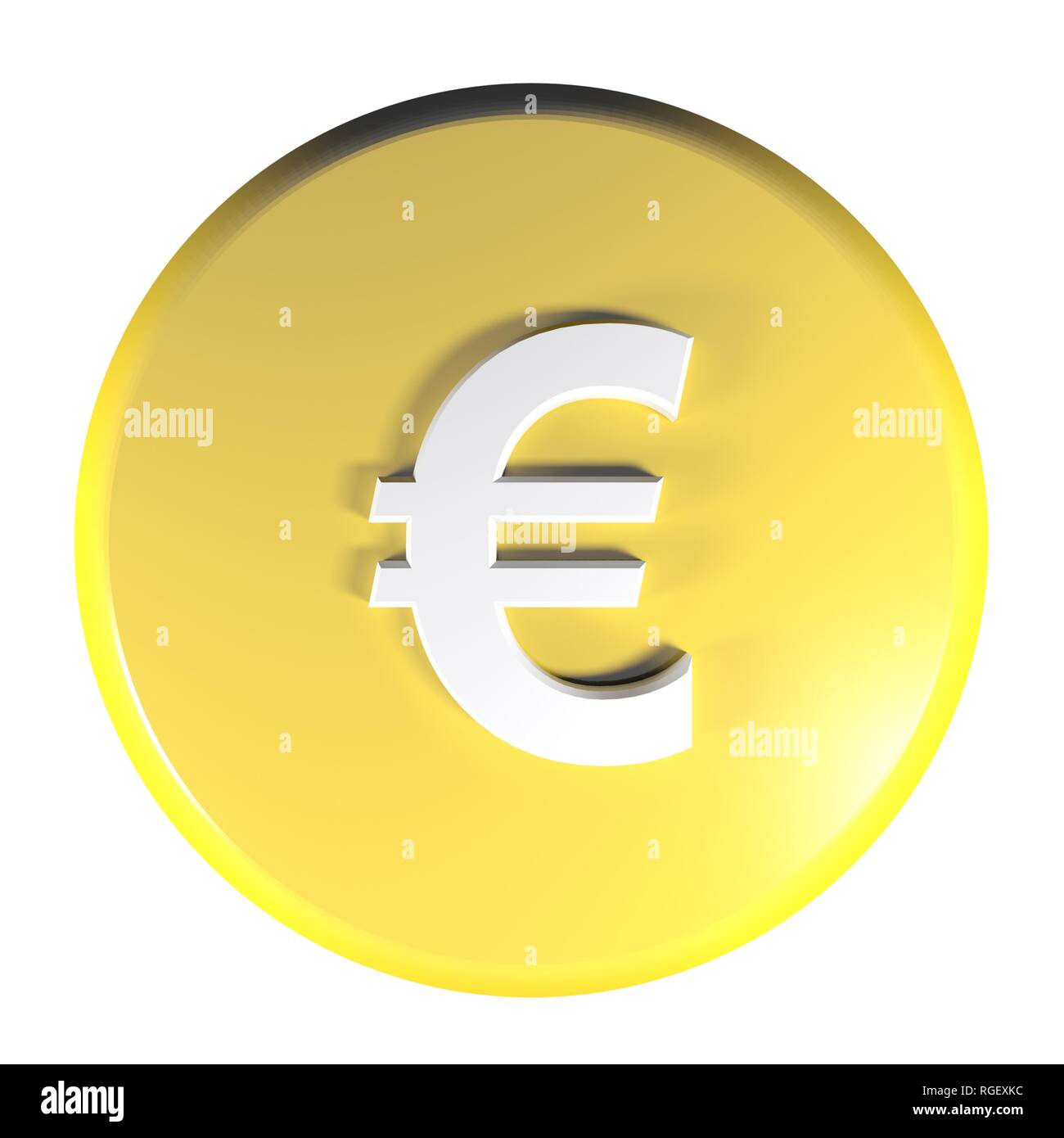 Yellow circle push button Euro currency symbol - 3D rendering ...