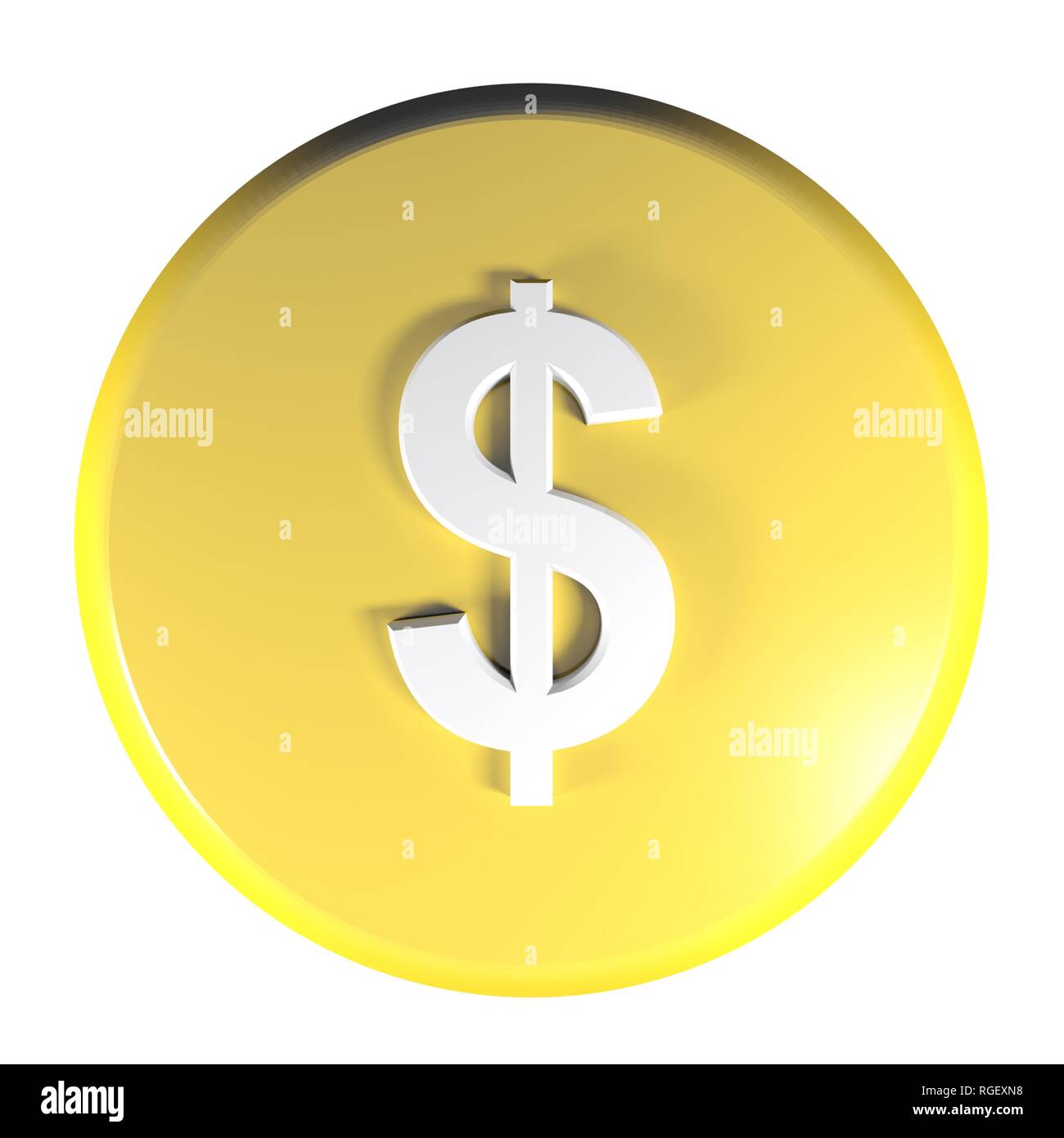 Yellow circle push button Dollar currency symbol - 3D rendering ...