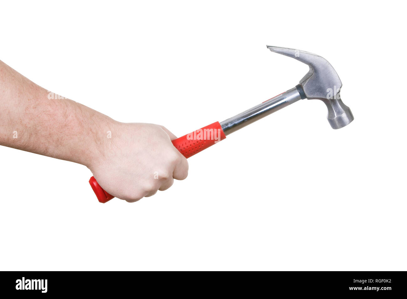 hammer in hand isolated on white background Stock Photo - Alamy