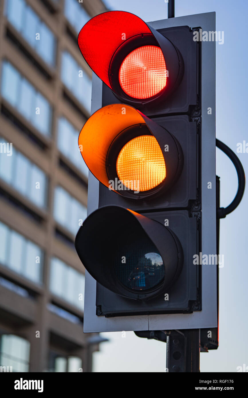 Illuminated Traffic Lights Stock Photo - Alamy