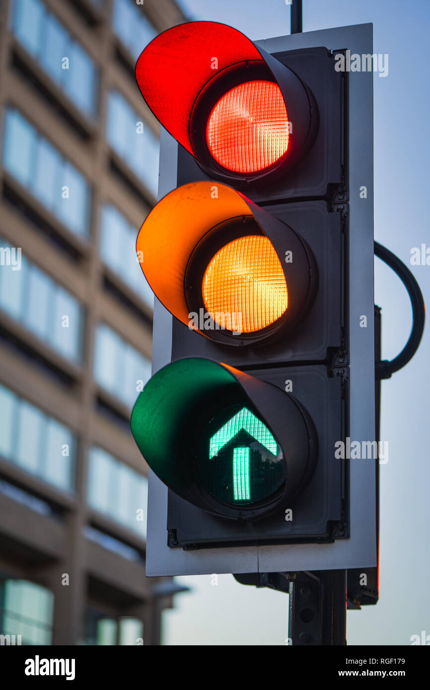 Illuminated Traffic Lights Stock Photo - Alamy