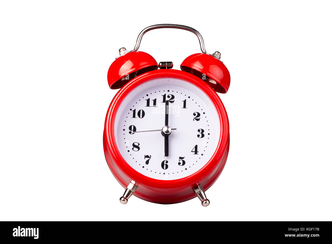 red alarm clock isolated on white background Stock Photo - Alamy