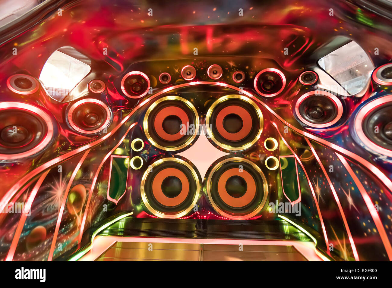 colorful lights of stereo and speakers in car in the night Stock Photo ...