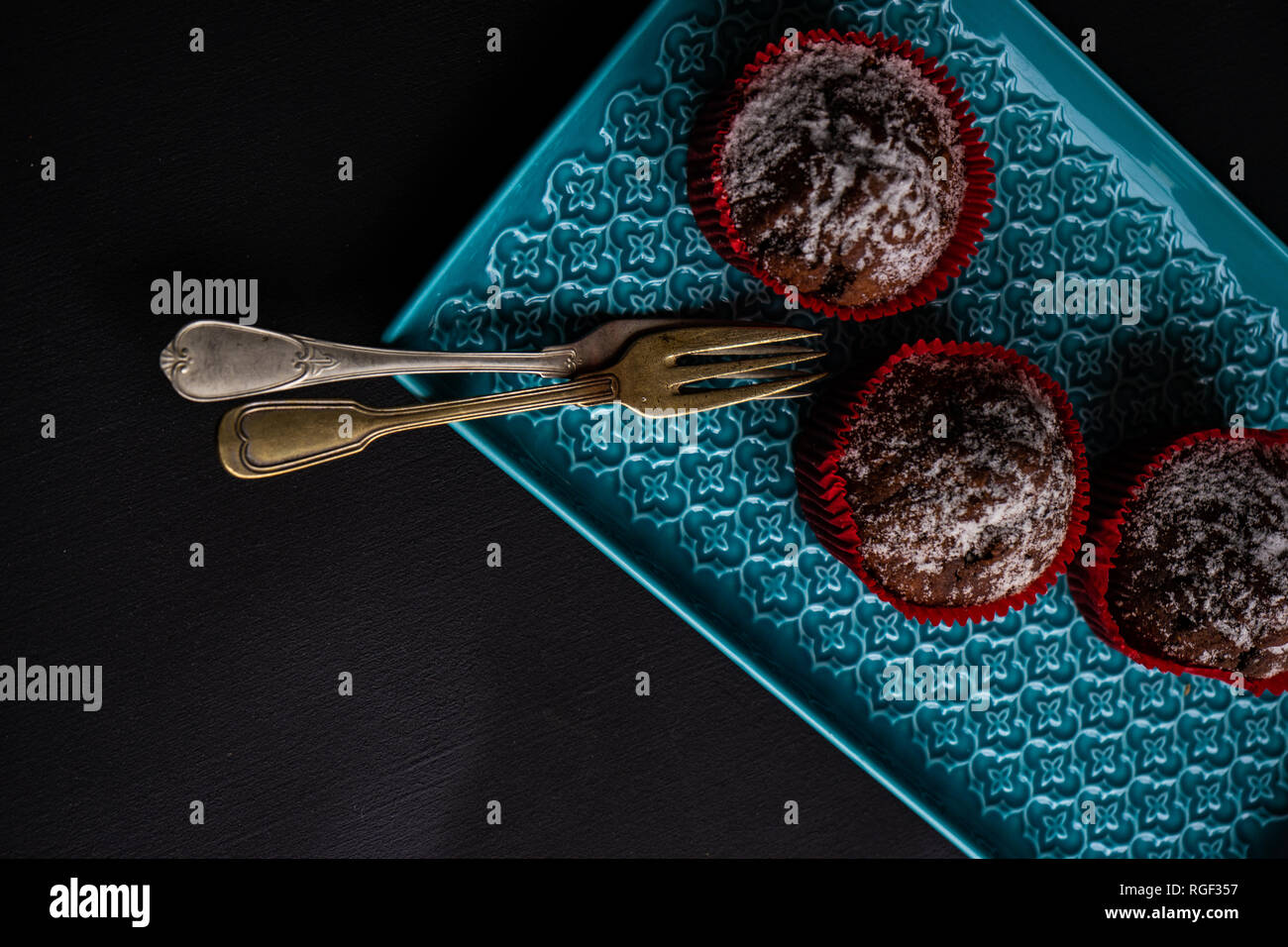 Sweet chocolate cupcakes rustic background with copy space Stock Photo ...