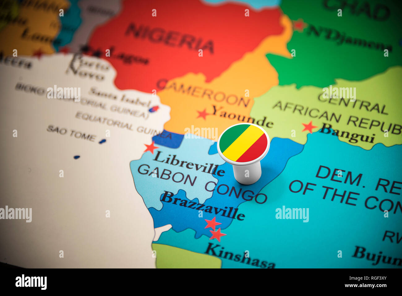 Congo marked with a flag on the map hi-res stock photography and images ...