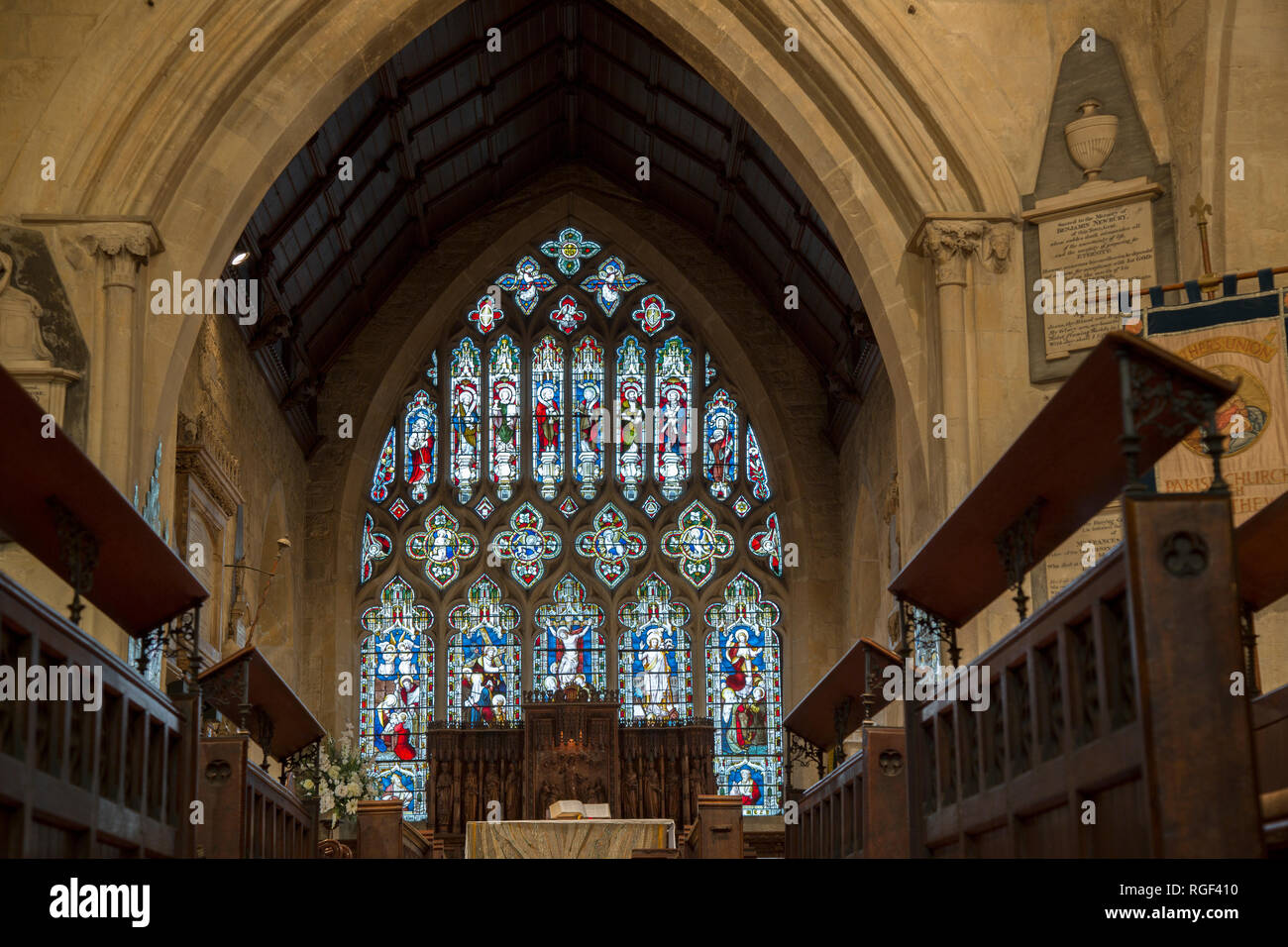 Stained Glass Window in St Mary Minster Church; Cheltenham; England; UK ...