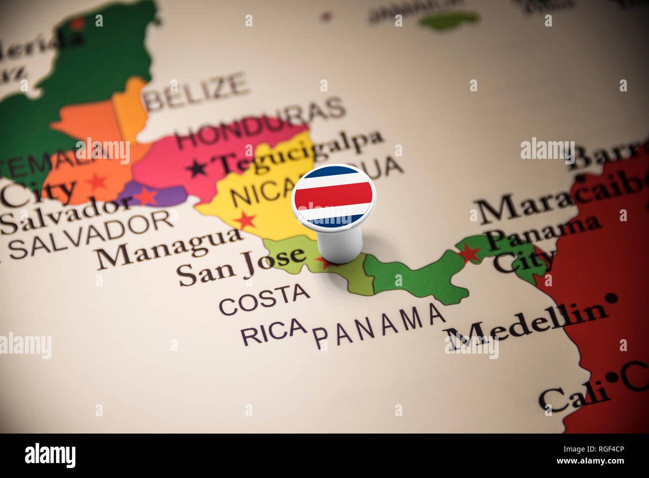 Costa Rica marked with a flag on the map Stock Photo - Alamy