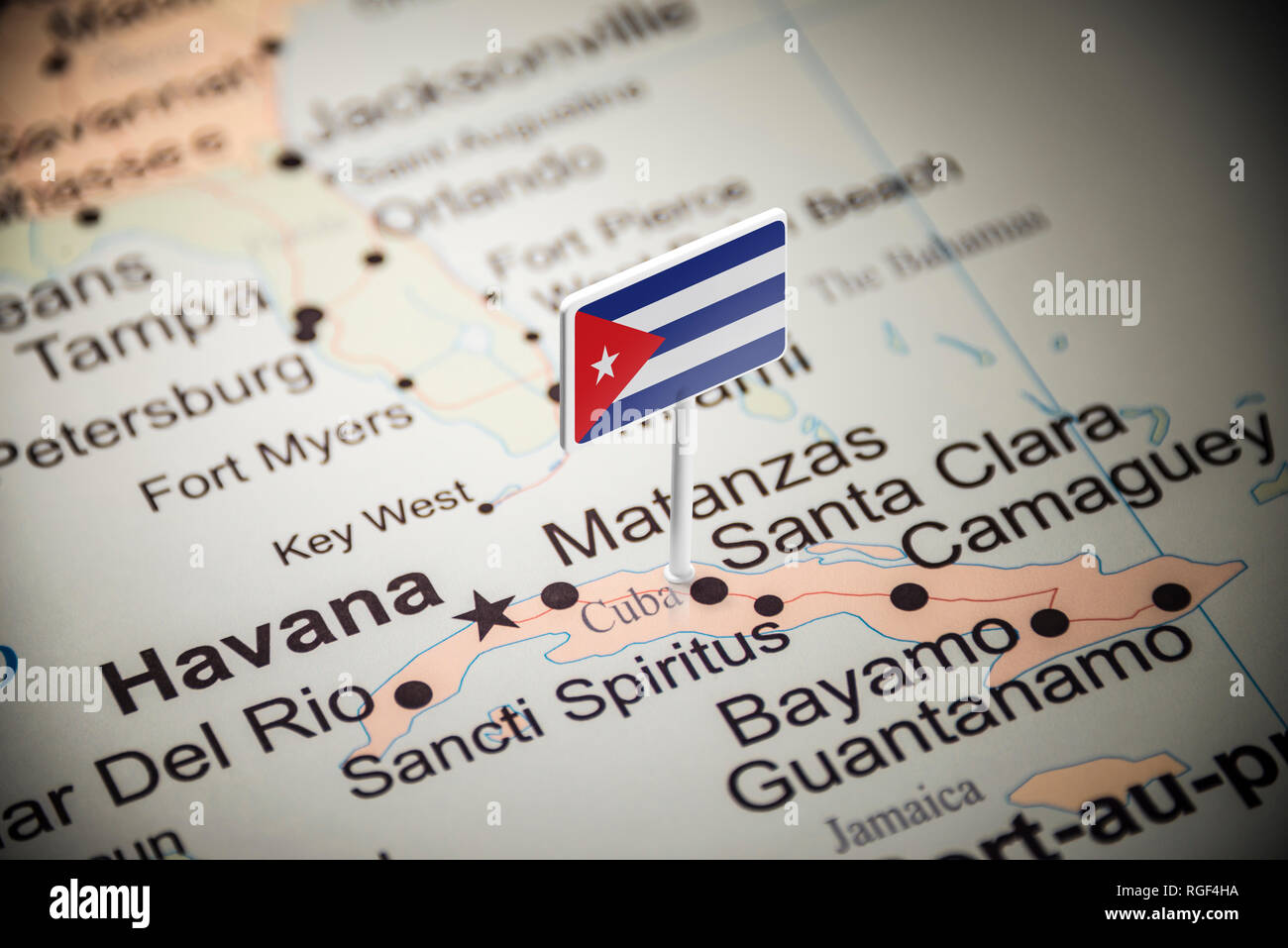 Cuba marked with a flag on the map Stock Photo - Alamy