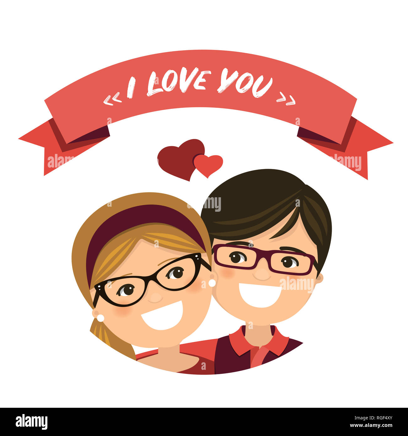 Valentine day. Couple in love. Boy and girl with glasses and ribbon I ...