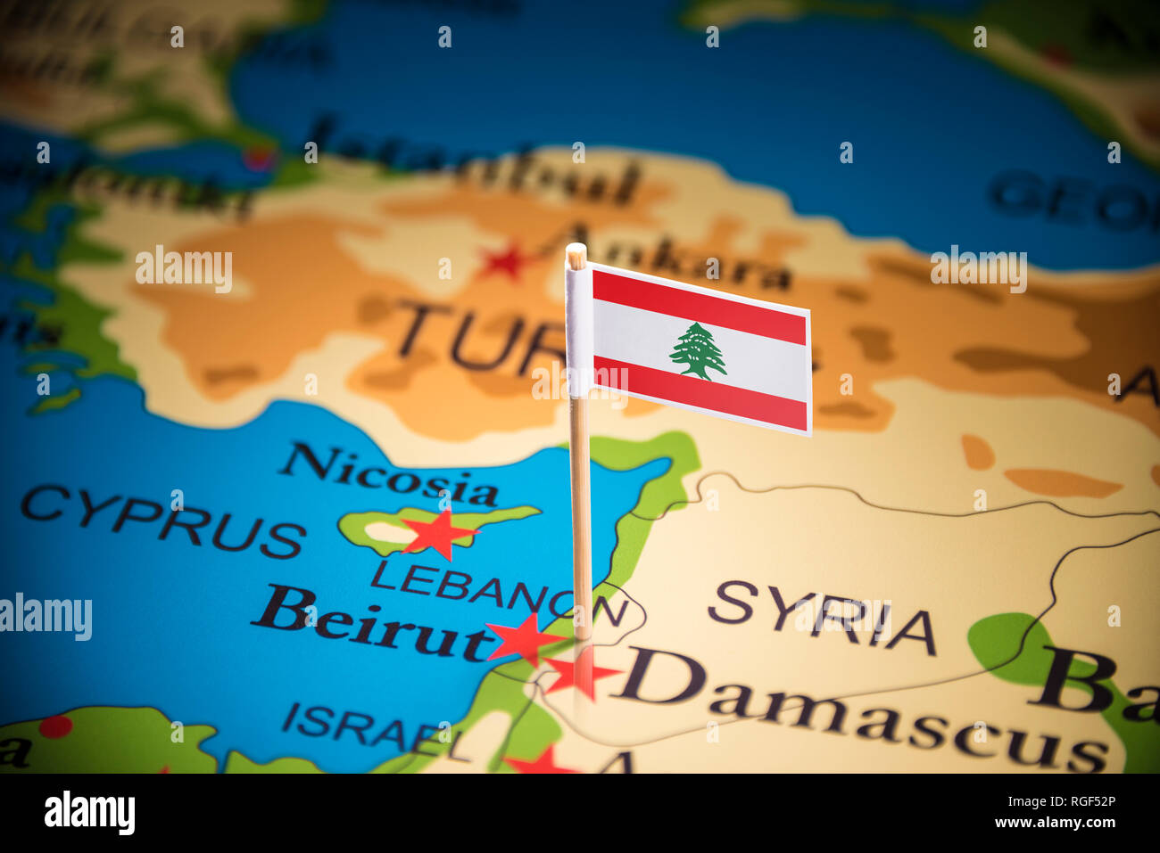 Lebanese marked with a flag on the map Stock Photo - Alamy