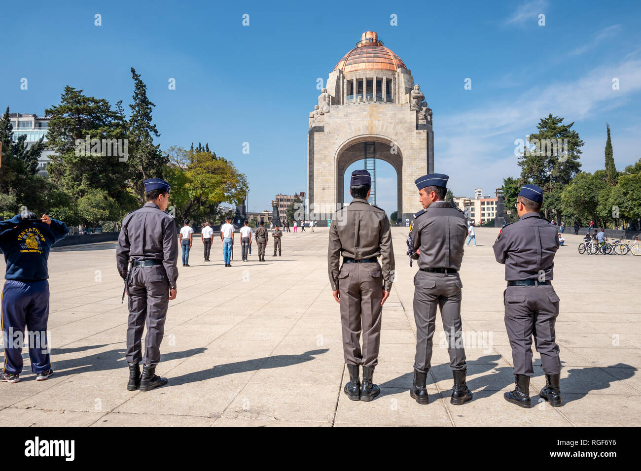 Members of the Mexican Pentathlon movement drilling in front of the ...