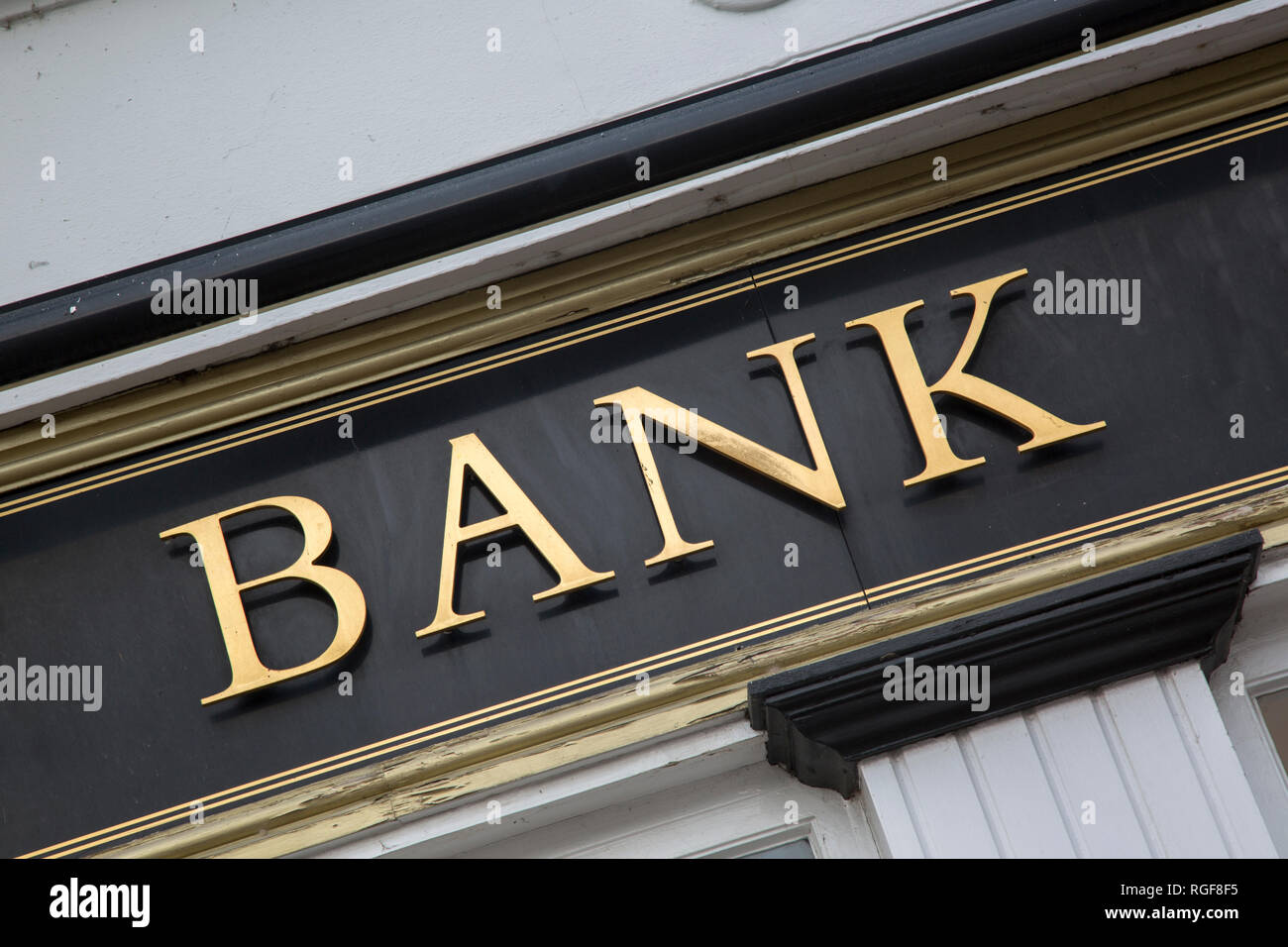 Bank Sign on Building Facade Stock Photo - Alamy