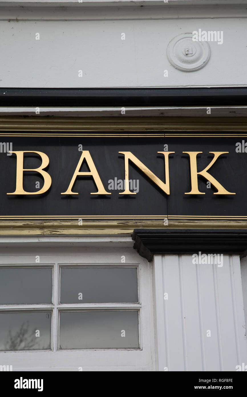 Bank Sign on Building Facade Stock Photo - Alamy