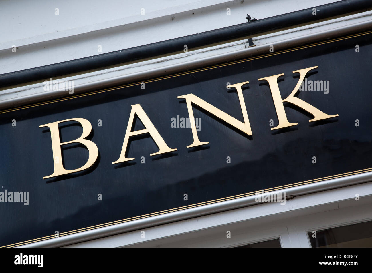 Bank Sign on Building Facade Stock Photo - Alamy