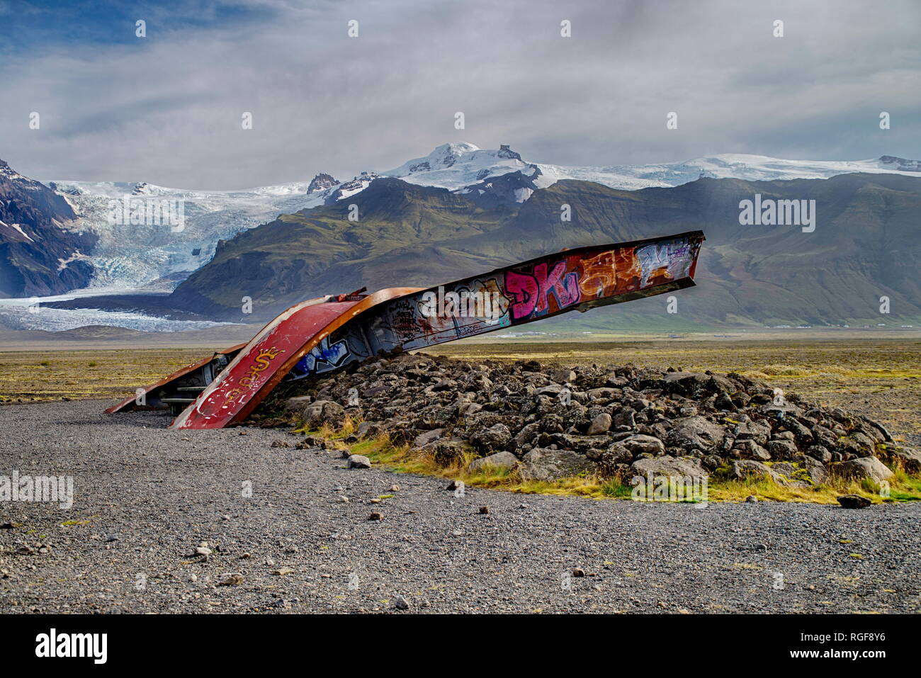 Bridge destroyed by floating ice boulders on Skeidararsandur in Iceland ...