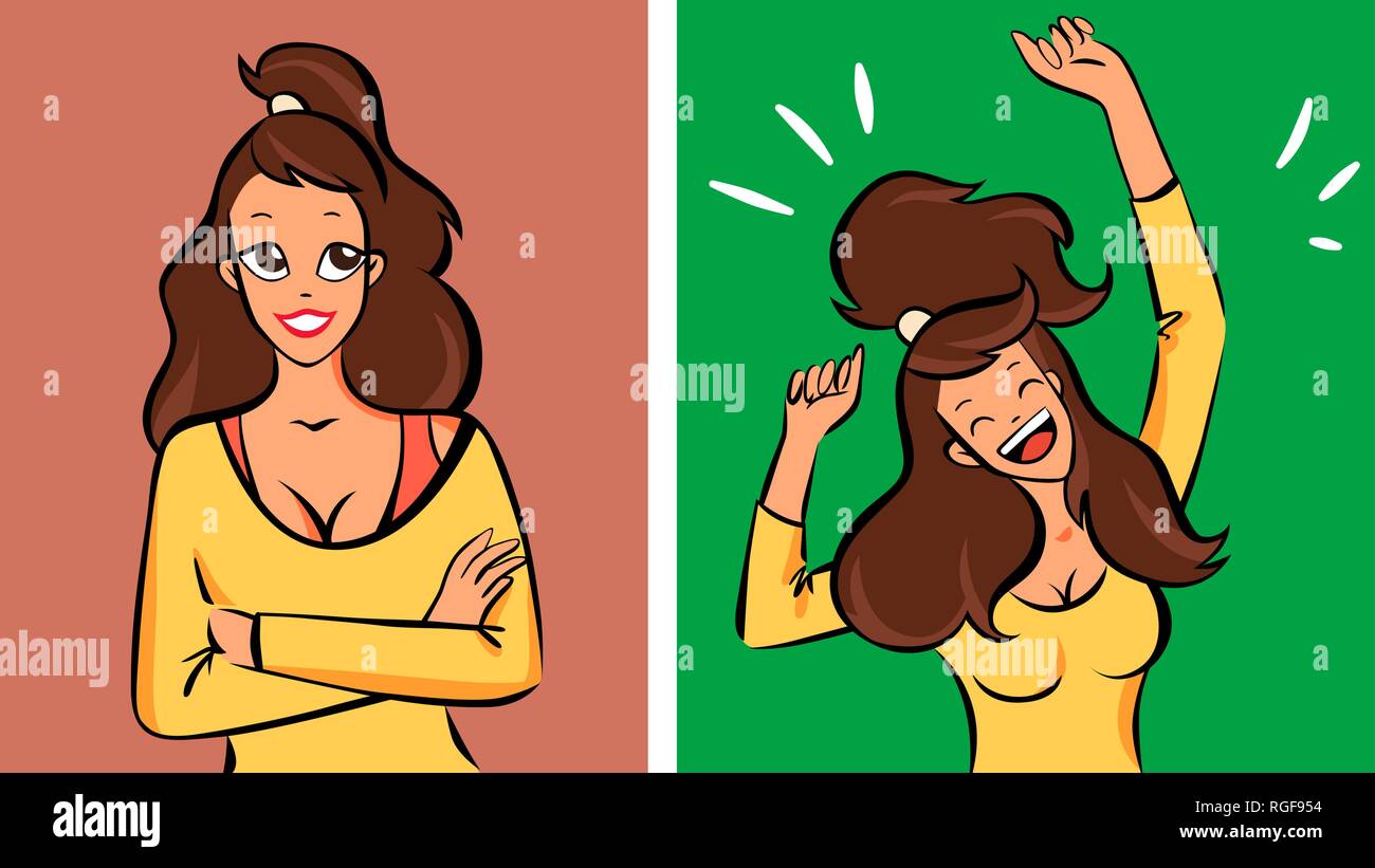 Girl calm then very happy, vector illustration Stock Vector Image & Art ...