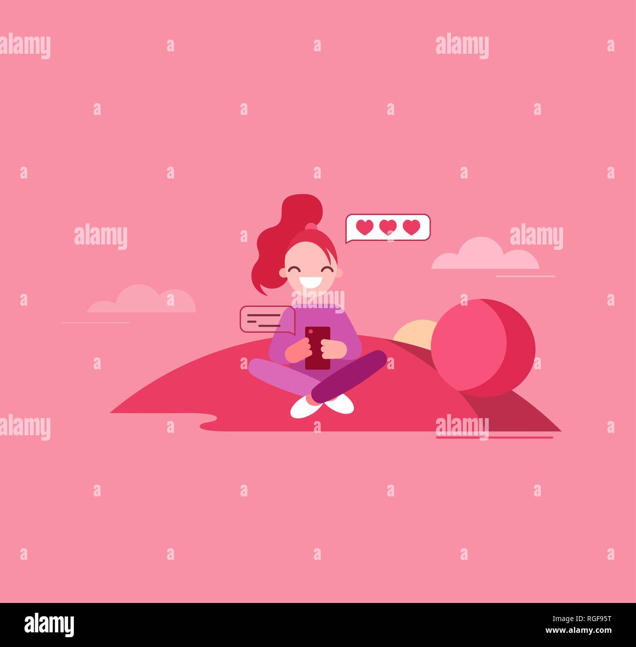 Girl chatting with lover. Love chat vector illustration Stock Vector ...