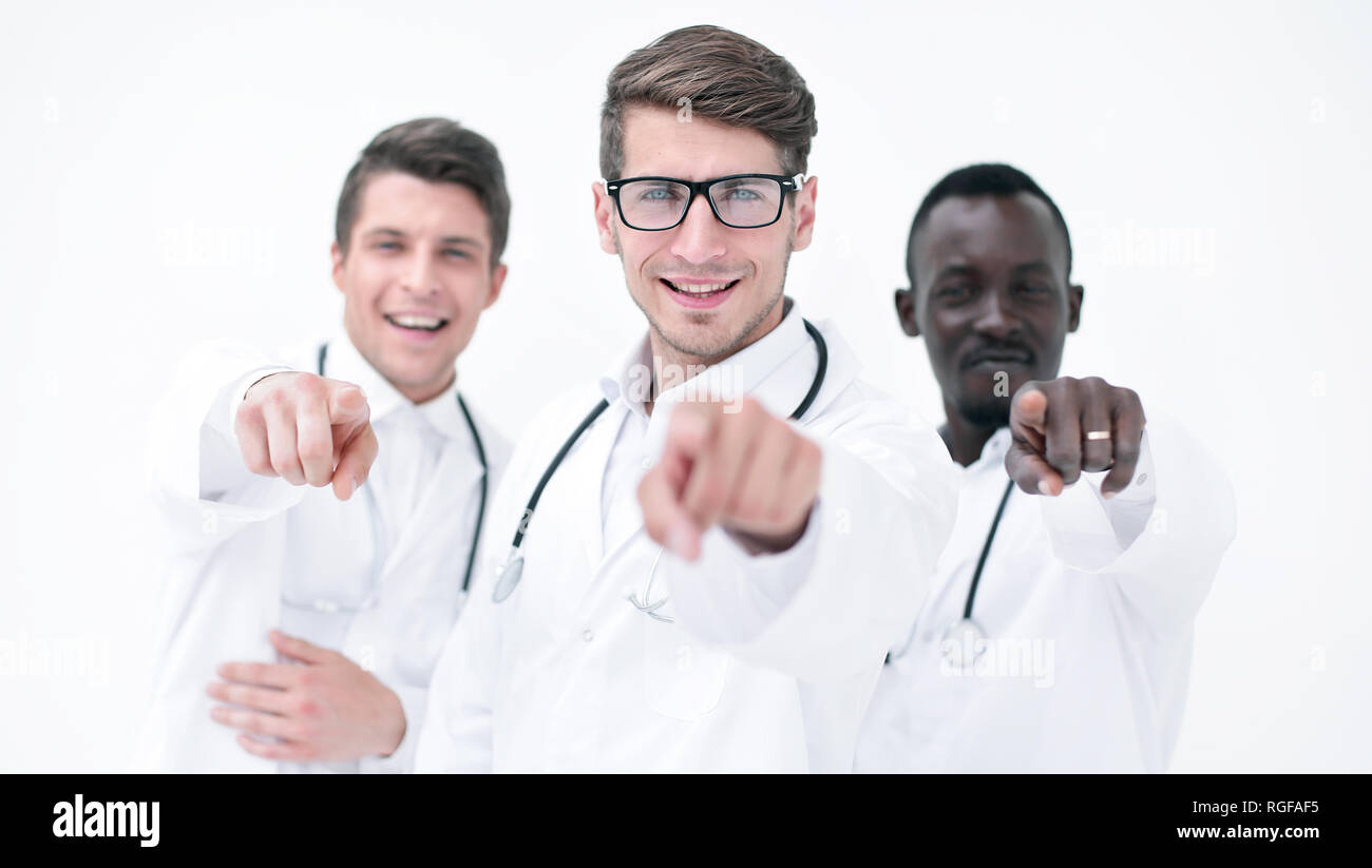 group of successful doctors pointing to you Stock Photo - Alamy