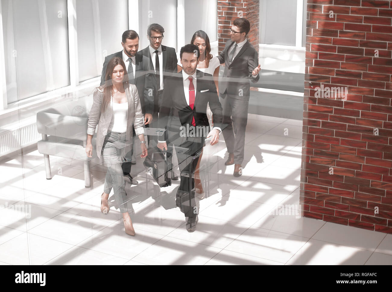 business team, businesspeople group walking at modern bright office ...