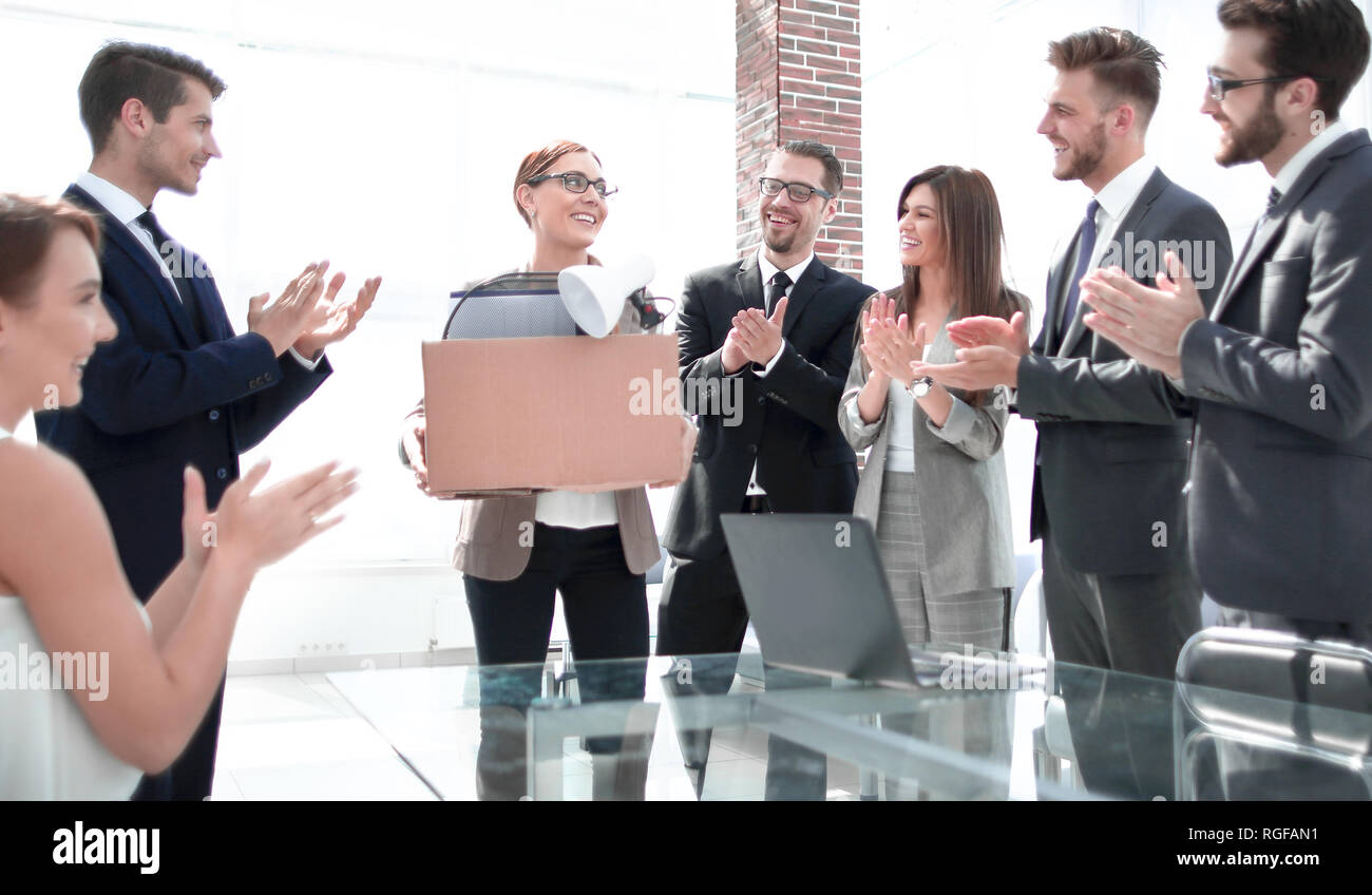 business team applauds the new employee on the first working day Stock ...