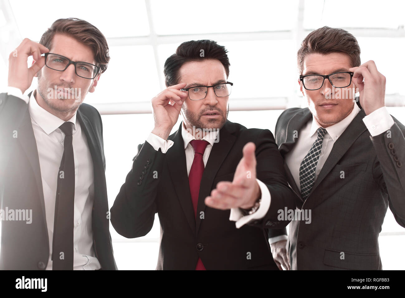 close up.businessman pointing out to employees the shortcomings Stock ...