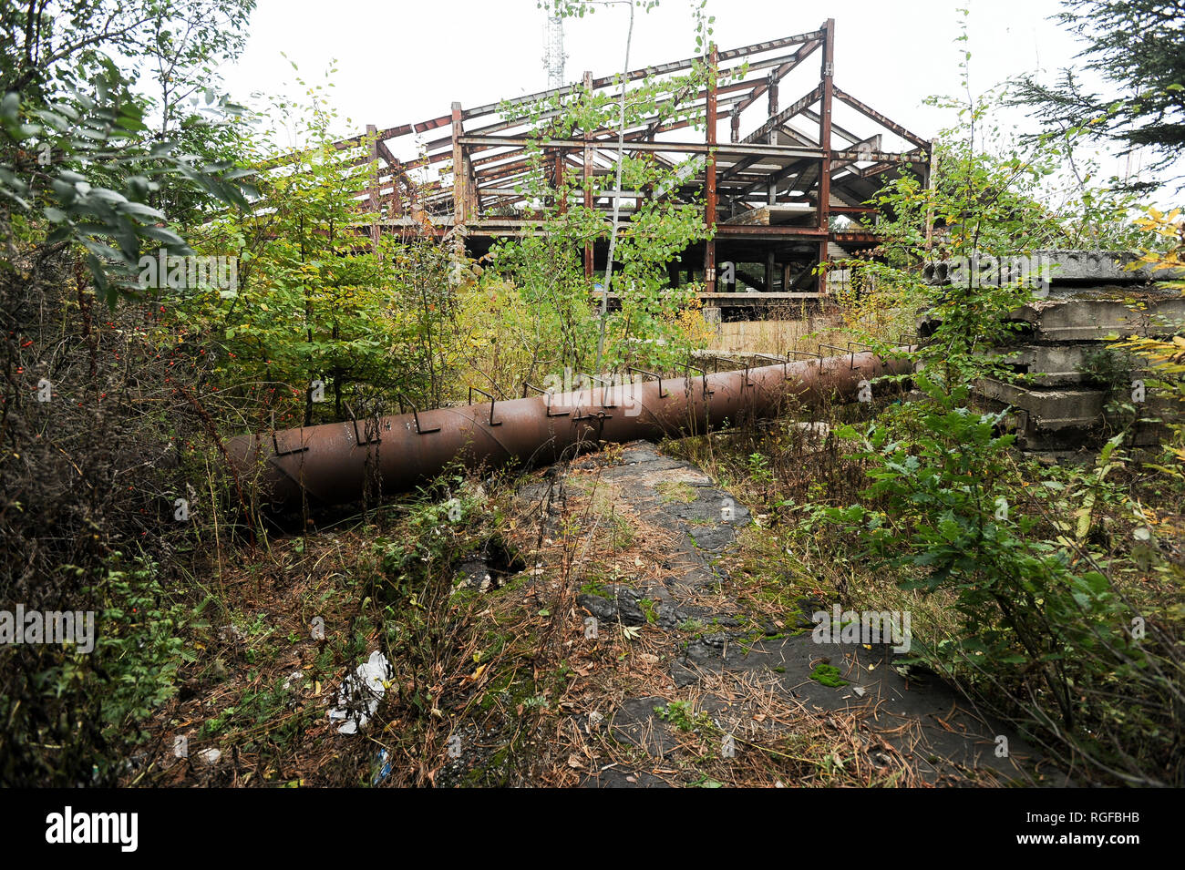 Unfinished hotel in turbaza on Anharskyy Pereval (Angarskyi Pass) on ...