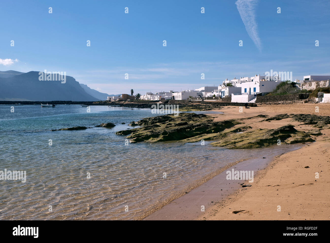 Beach of Caleta del Sebo on the smallest canary island La Graciosa ...