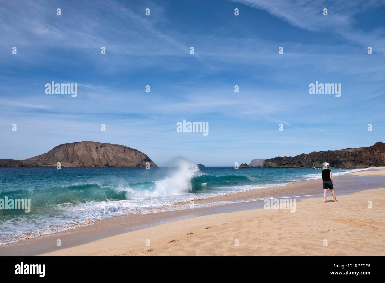 Waves at Playa de las Conchas in the north of the smallest canary ...