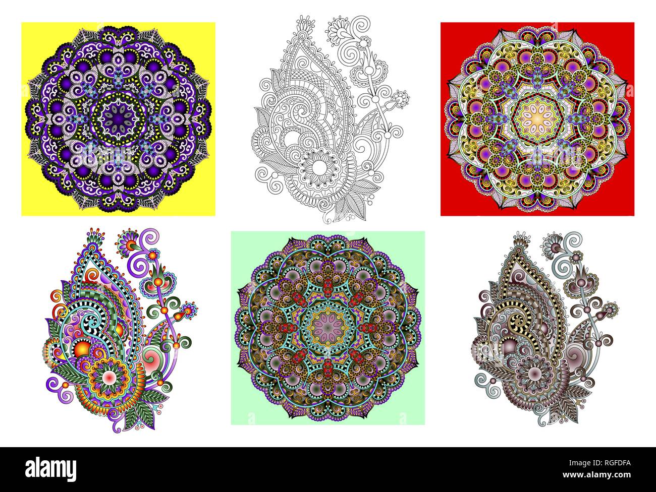 set of original hand draw line art ornate flower design Stock Vector ...