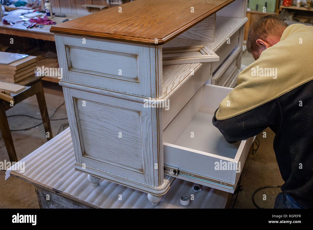 Making furniture from wood. Work carpenter. Carpentry tools. Carpentry ...