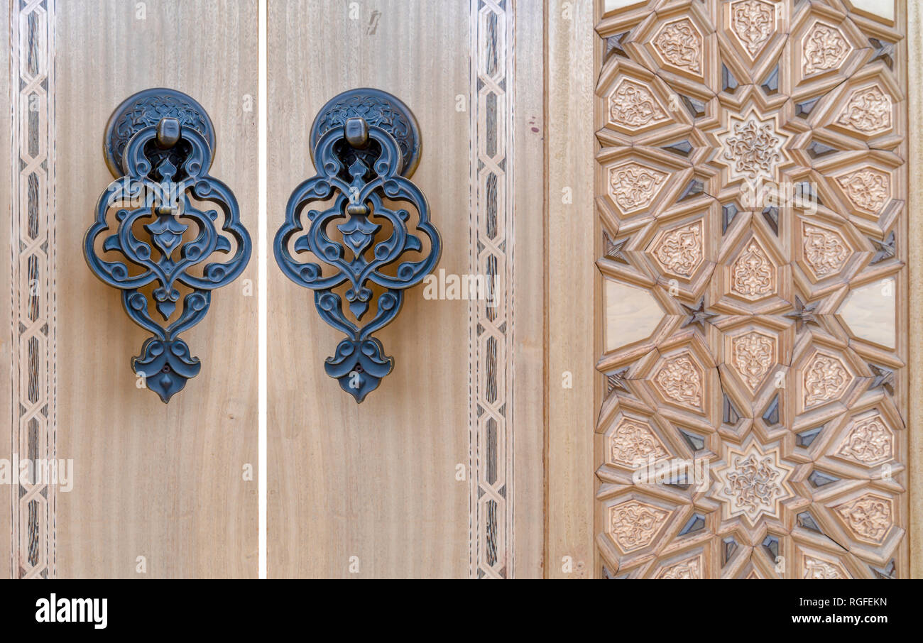 Details of a fine wood carving art on the door an Islamic art and craft ...