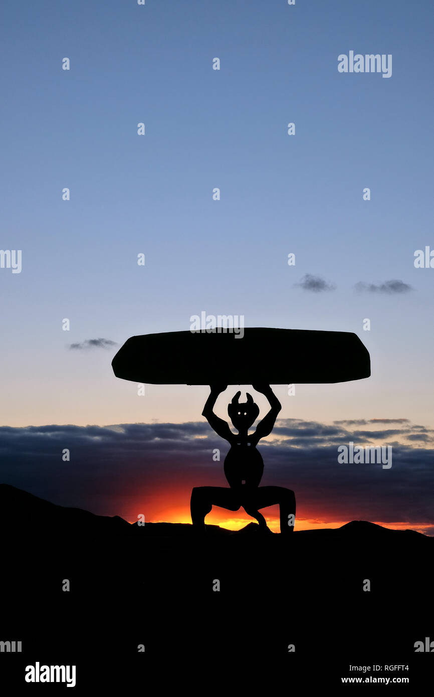 Sunset with the landmark of the island, the devil of Timanfaya Stock ...