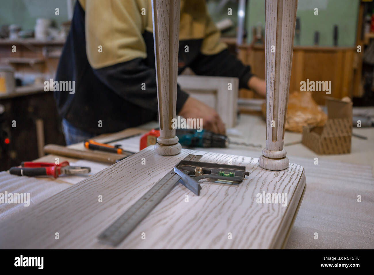 Making furniture from wood. Work carpenter. Carpentry tools. Carpentry ...