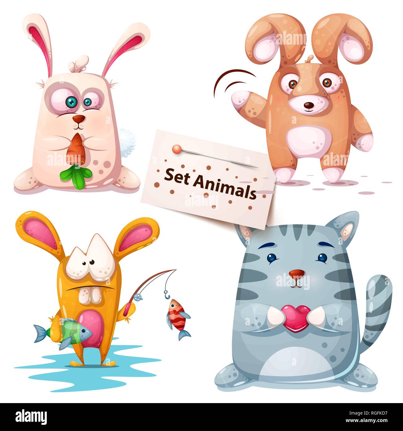 Rabbit, fish, cat - set animals Stock Vector Image & Art - Alamy