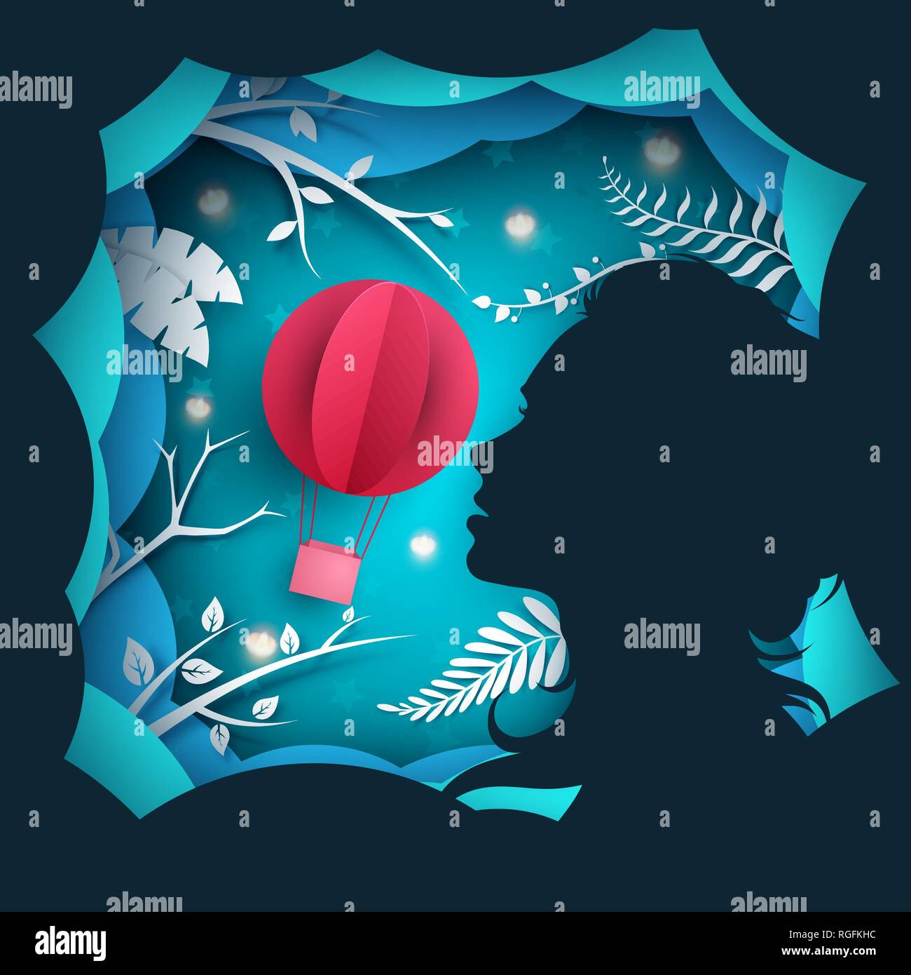 Beauty girl illustration. Cartoon paper landscape Stock Vector Image ...