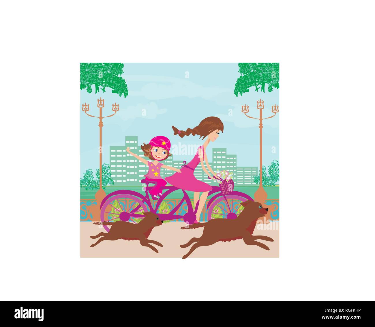 Mother and daughter biking Stock Vector Image & Art - Alamy
